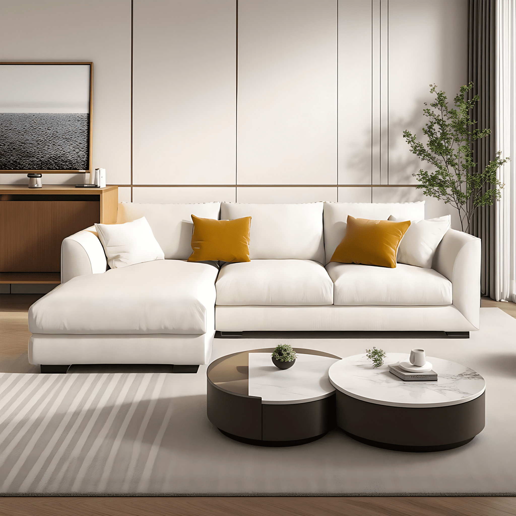 Marlo L-Shape Sectional Sofa (Spacious & Modern Fabric Sofa/Feather ...