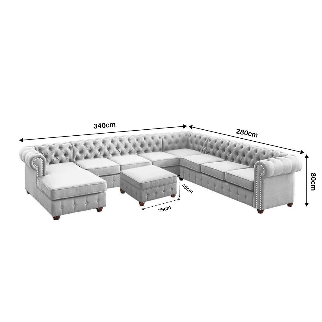 Tufted Scroll Arm U-Shape Sofa - Capital Star Furniture