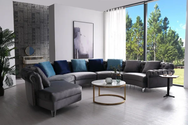 Luxury Circular Tufted Sofa (Elegant Velvet Curved Sectional Sofa for ...